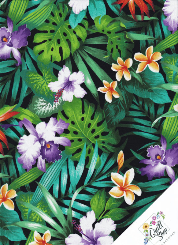 HAWAII HIBISKUS, ORCHIDEEN, Strelitzien Stoff Nr. 230215 - Quilt Shop ...